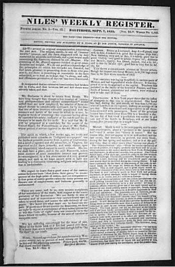 Niles Weekly Register Newspaper Davy Crockett