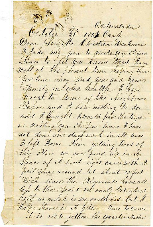 Civil War Soldier Letter Signed Camp Cadwalader - Jun 29, 2006 | Nate D ...