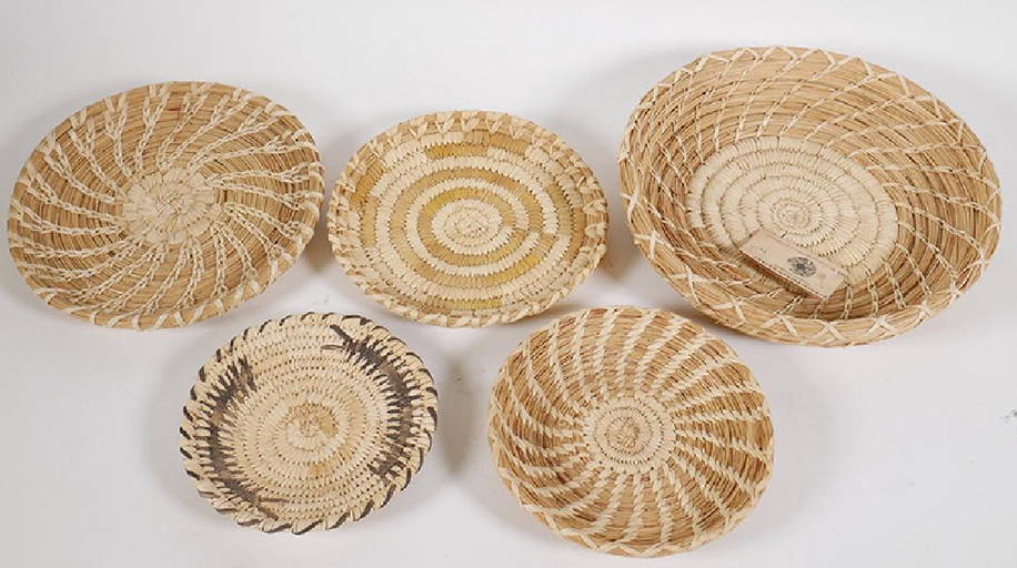 Five Native American Sweetgrass Basket Tray Bowls