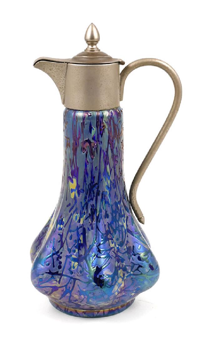 Kralik Bacillus Iridescent Art Glass Syrup Decanter