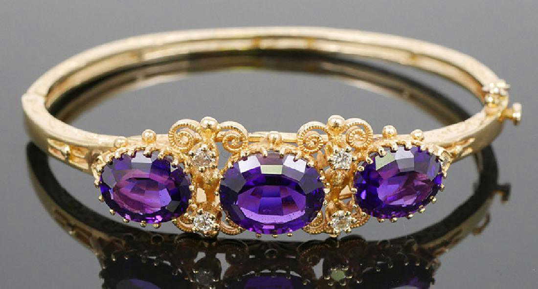 14k Yellow Gold Amethyst & Diamond Bangle Bracelet 14k Yellow Gold Amethyst & Diamond Bangle Bracelet