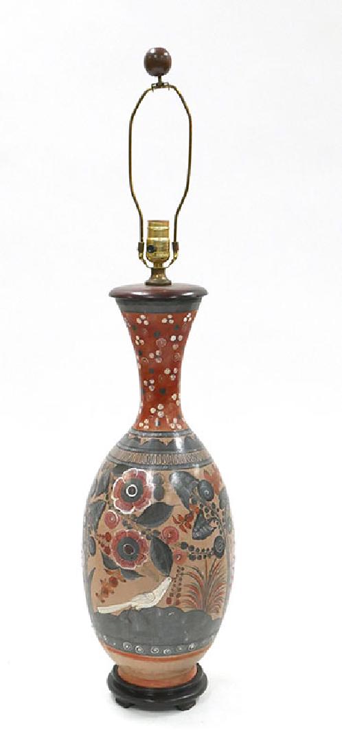 Vintage Mexican Tonala Pottery Vase Table Lamp