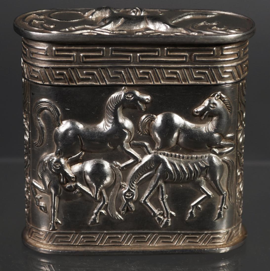 Chinese Silver Opium Box, Horses