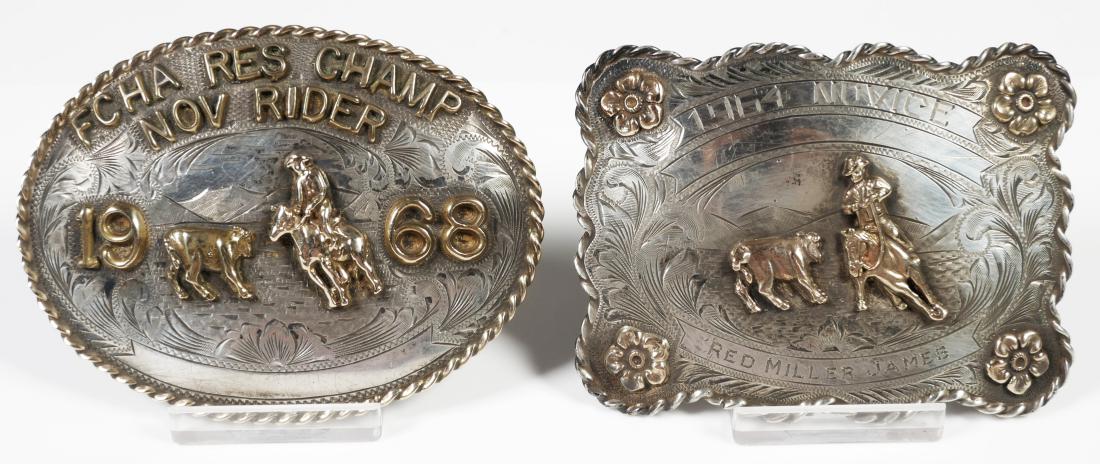 Two 1960s Sterling and Gold Rodeo Belt Buckles