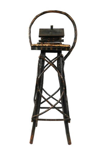 Primitive Folk Art Log Cabin Smoke Stand