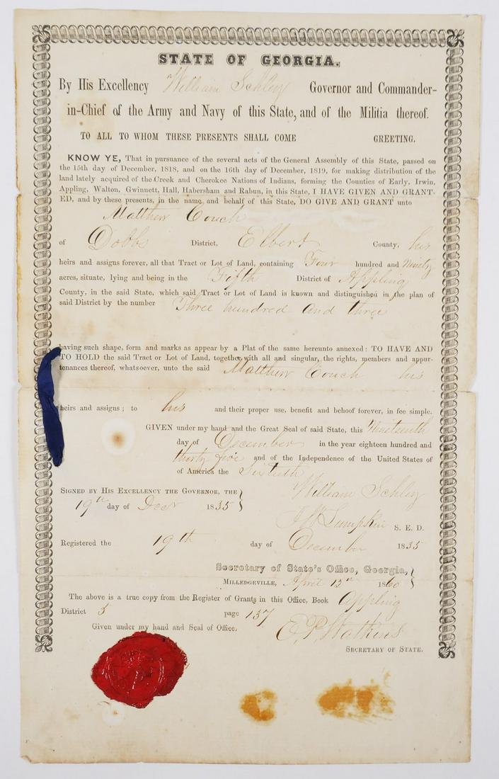 1835 Usa Georgia Land Grant