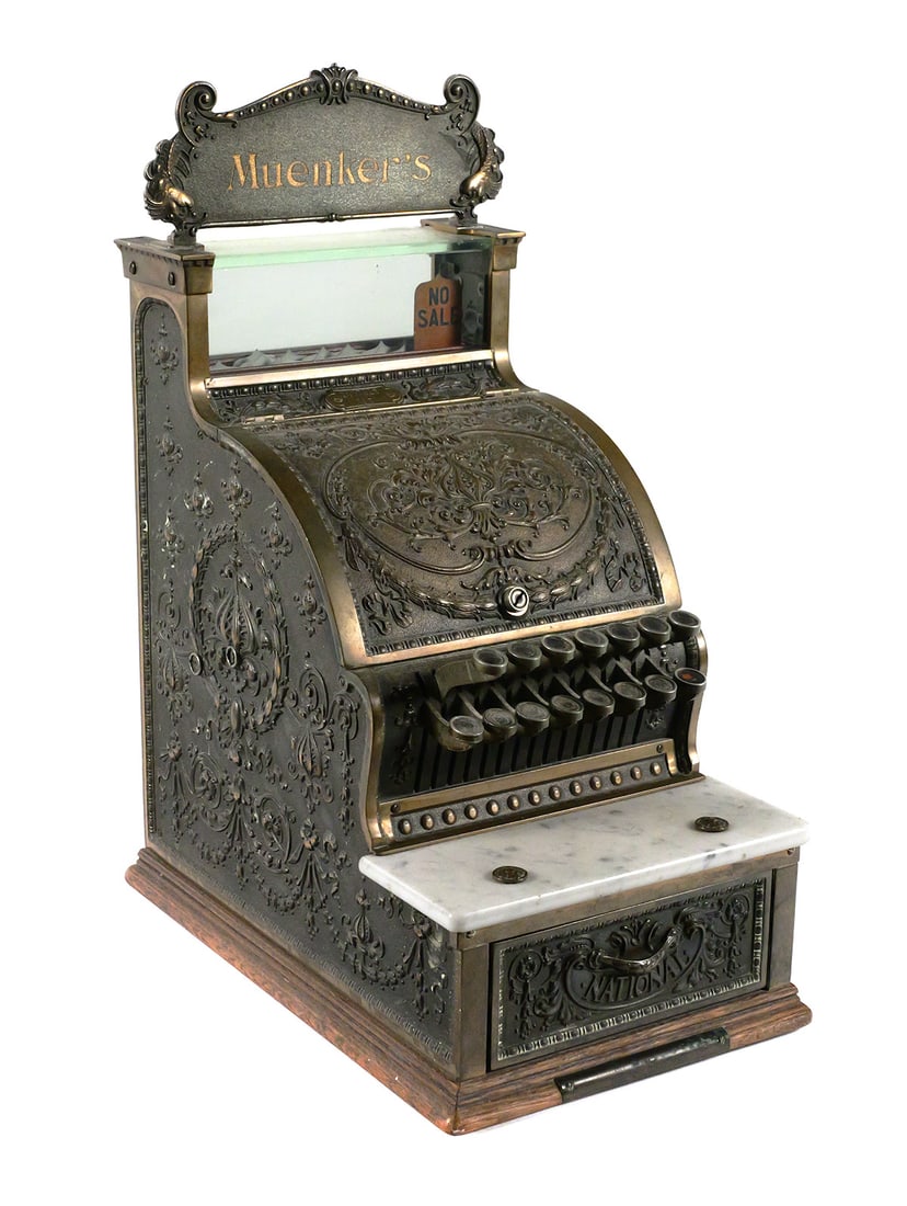 Antique Ncr Cash Register With Top Sign Auction