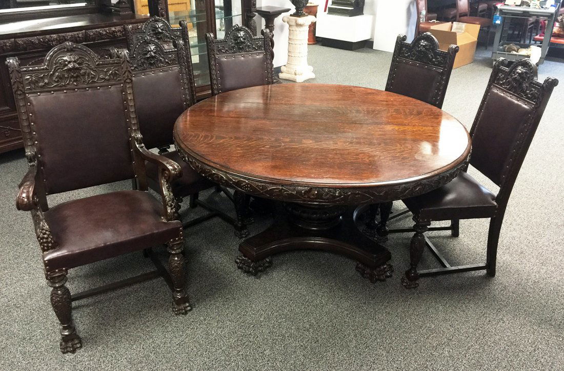 RJ HORNER Carved DINING TABLE, 6 Chairs