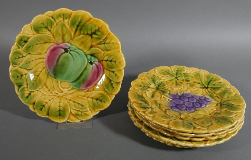Set 6 Sarreguemines French Faience Fruit Plates
