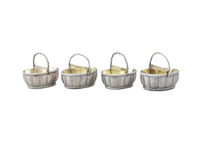 A SET OF FOUR GEORGE III SILVER BASKETS, London c.1763 mark of Walter ...