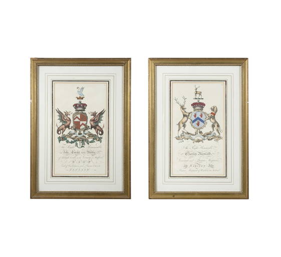 A PAIR OF IRISH ARMORIAL PRINTS One with heraldry of Earl of ...
