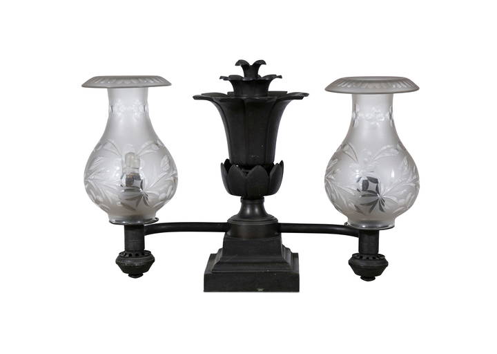 A Bronze Two Light Colza Oil Lamp, By T. Palmer & Co., Baltimore, Circa ...