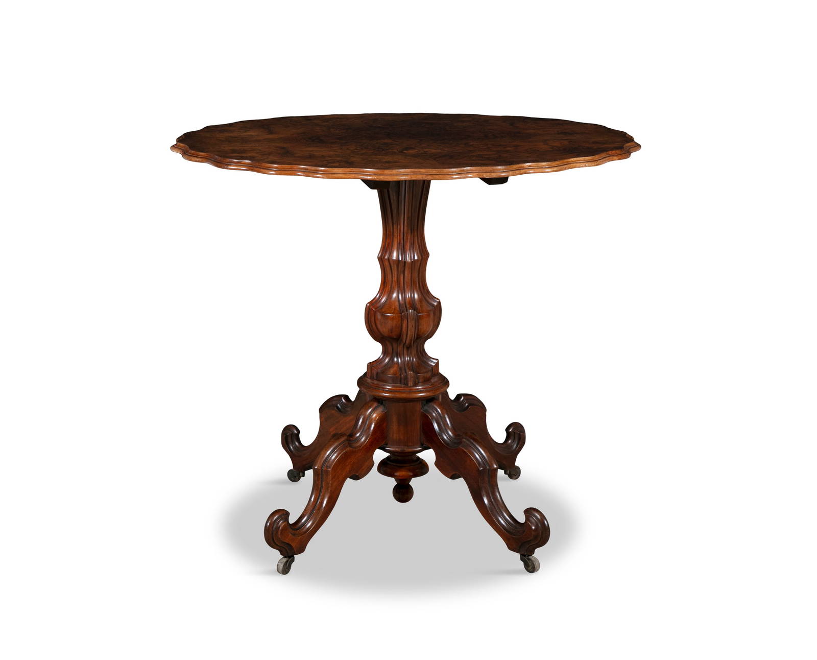 A Victorian Tilt-top Burr Walnut Table, Of Shaped Oval Form, Quarter ...