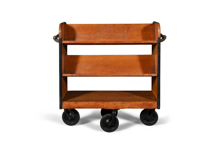 A Victorian Oak Double Sided Library Trolley, With Three Tiers Angled ...