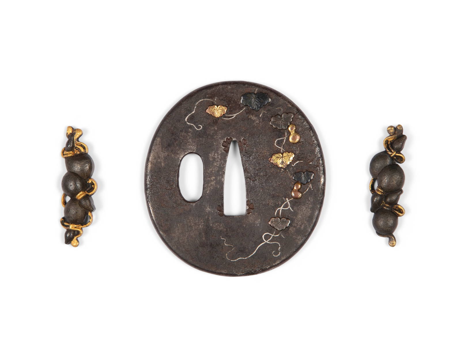 Wrought Iron Sword Mount Set In Kin Gin Zogan On The Theme Of Gourd And ...