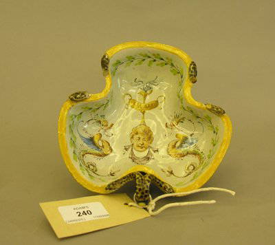 An Italian Majolica Dish Of Trefoil Form Hand Pai
