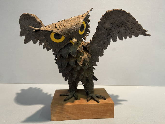 A Cast Metal Owl Statue