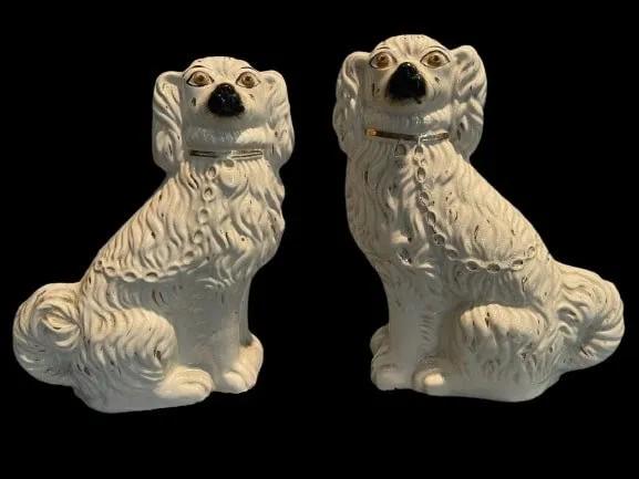 Pair Of English Staffordshire Dogs With Chain Locks