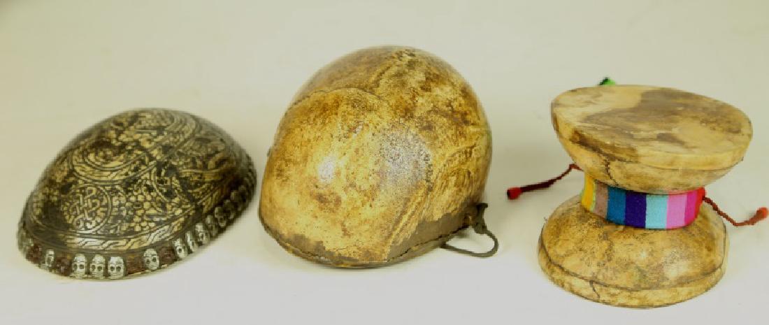 Lot Of Three Carved Tibetan Monk Skulls
