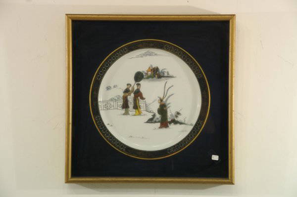 Chinese Painted Plate In Frame Under Glass