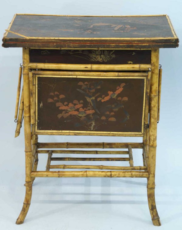 Antique Oriental Style Bamboo Flip Top Game Table.