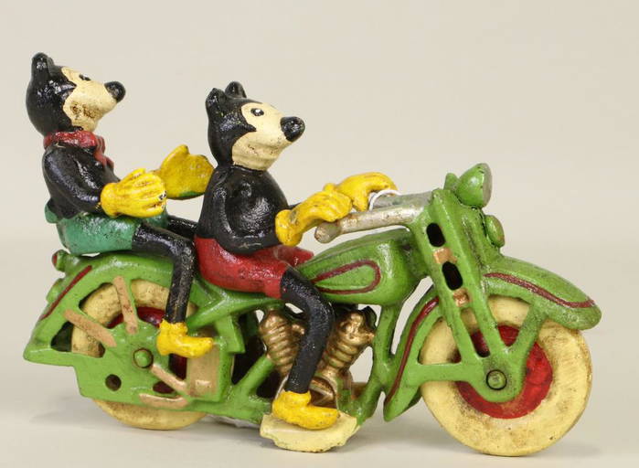 Cast Iron Toy Mickey & Minnie Mouse Motorcycle
