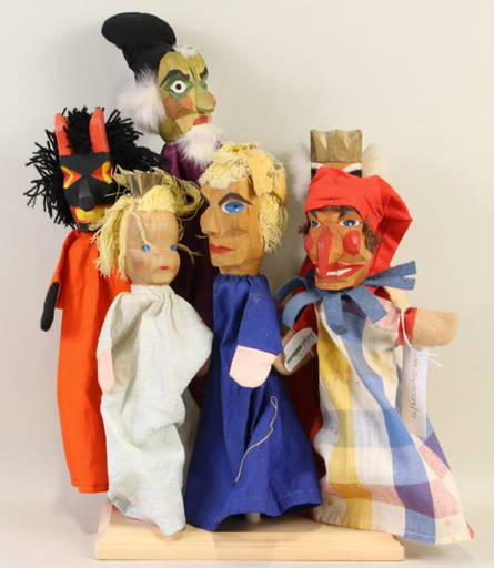 Set Of 6 Wood Carved Swiss Kasperle Kersa Puppets