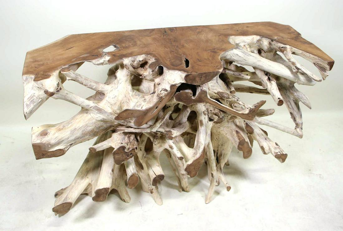 Natural Cut Root Console Table