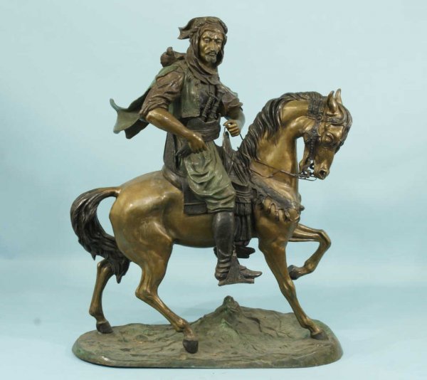 35: BARYE "BERBER ON HORSEBACK" BRONZE STATUE