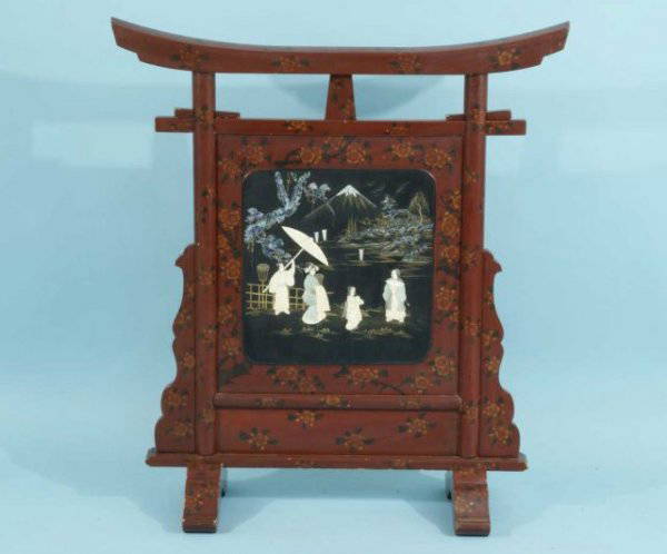Antique Chinese Fire Screen With Mother Of Pearl