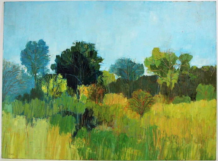 Herb Mears "yellow Grass" Oil On Panel Painting