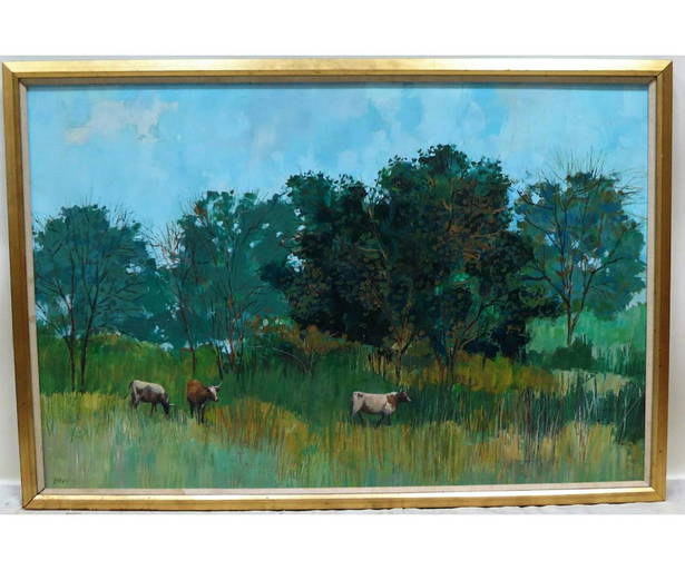 HERB MEARS "THREE COWS" OIL ON PANEL PAINTING (#0031) on Jun 25, 2022 ...