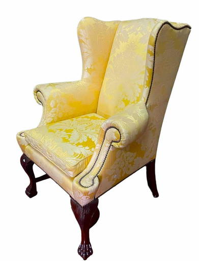 BAKER SILK DAMASK WING CHAIR (#0184) on Jan 11, 2023 | Lewis & Maese ...