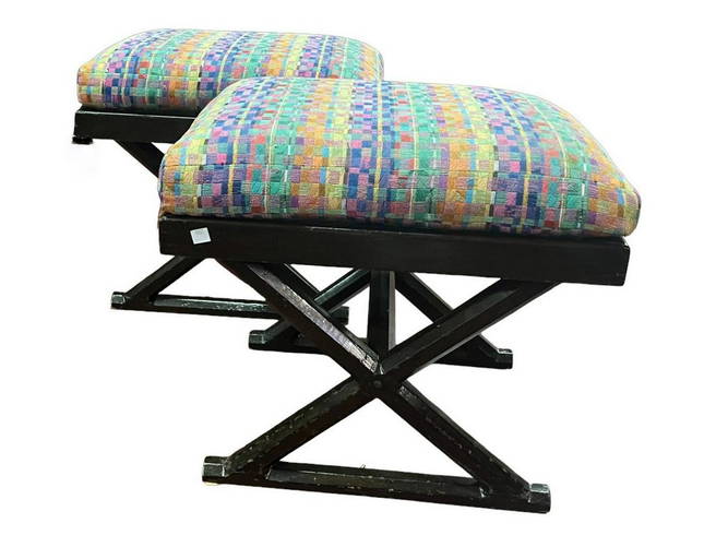 PAIR OF VINTAGE X BASE FOOTSTOOLS / OTTOMANS (#0432) on Feb 22, 2023 ...