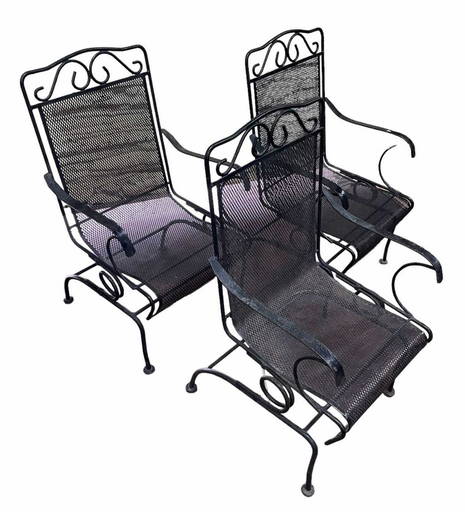 Three Vintage Wrought Iron Spring Chairs
