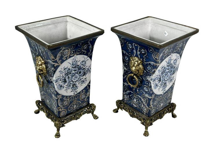 Pair Of Dominic Porcelain Vases On Brass Bases