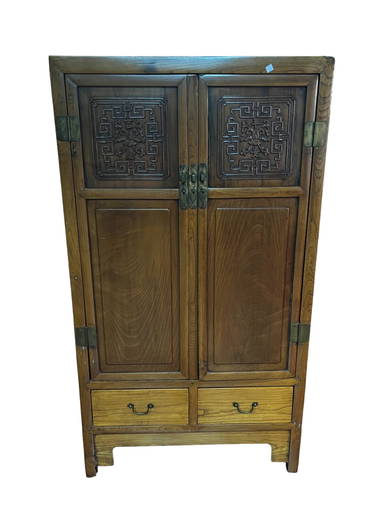 Solid Oak Chinese Storage Cabinet
