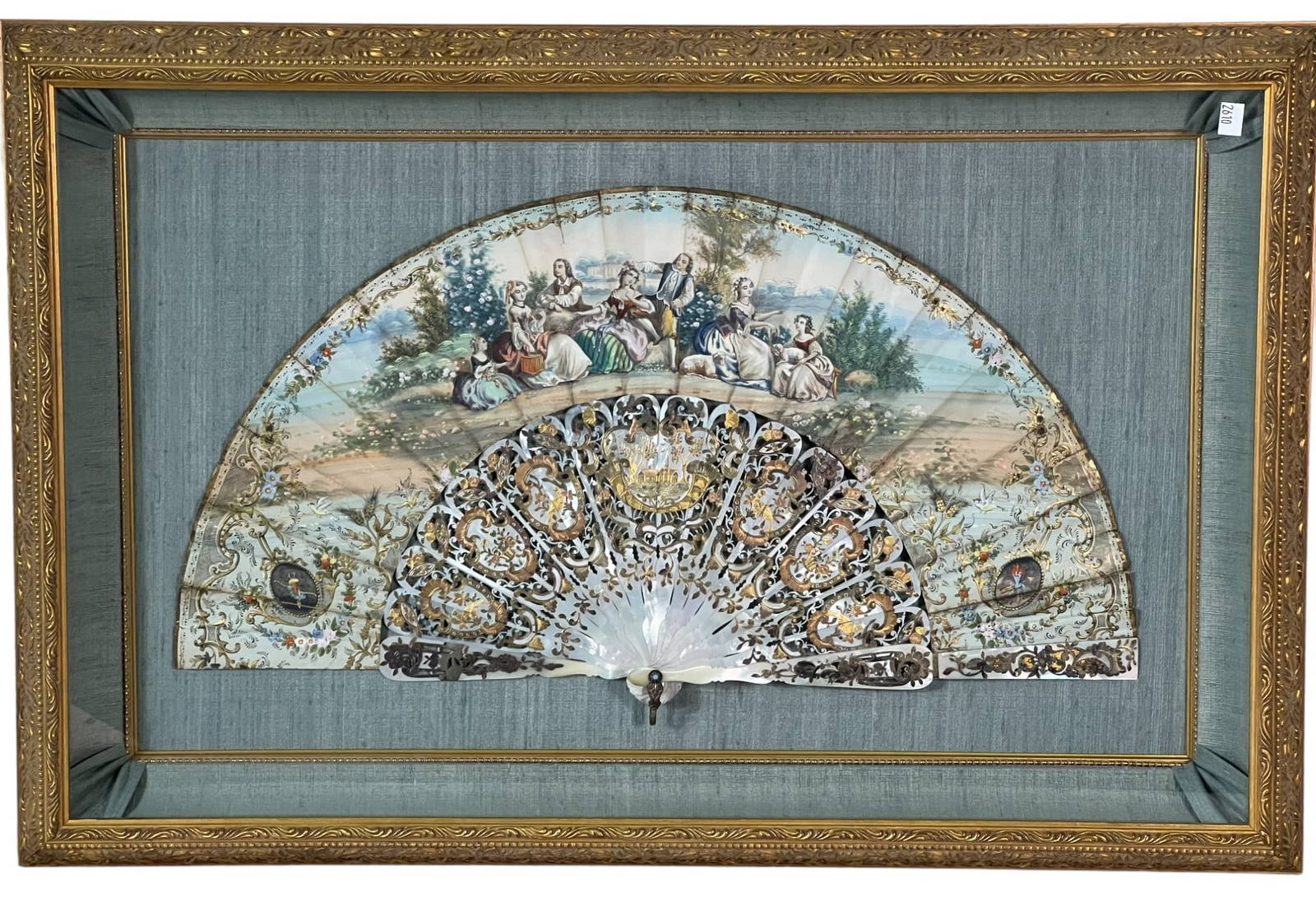 Framed Antique Painted Hand Fan Shadow Box Auction