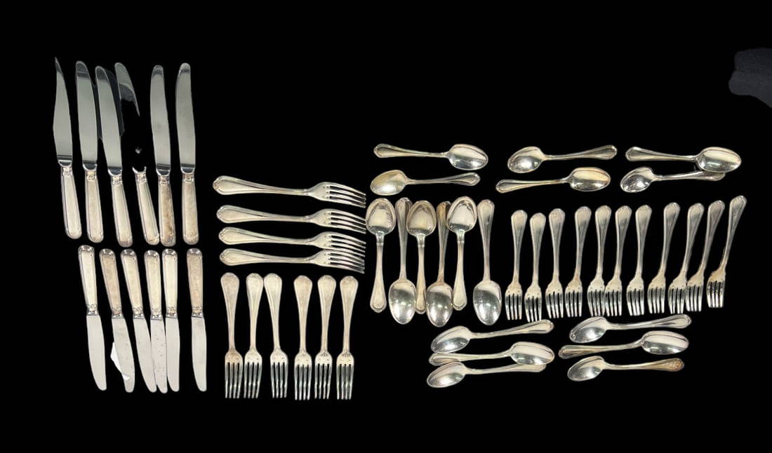 51-piece Christofle Silver Plated Flatware Set Auction