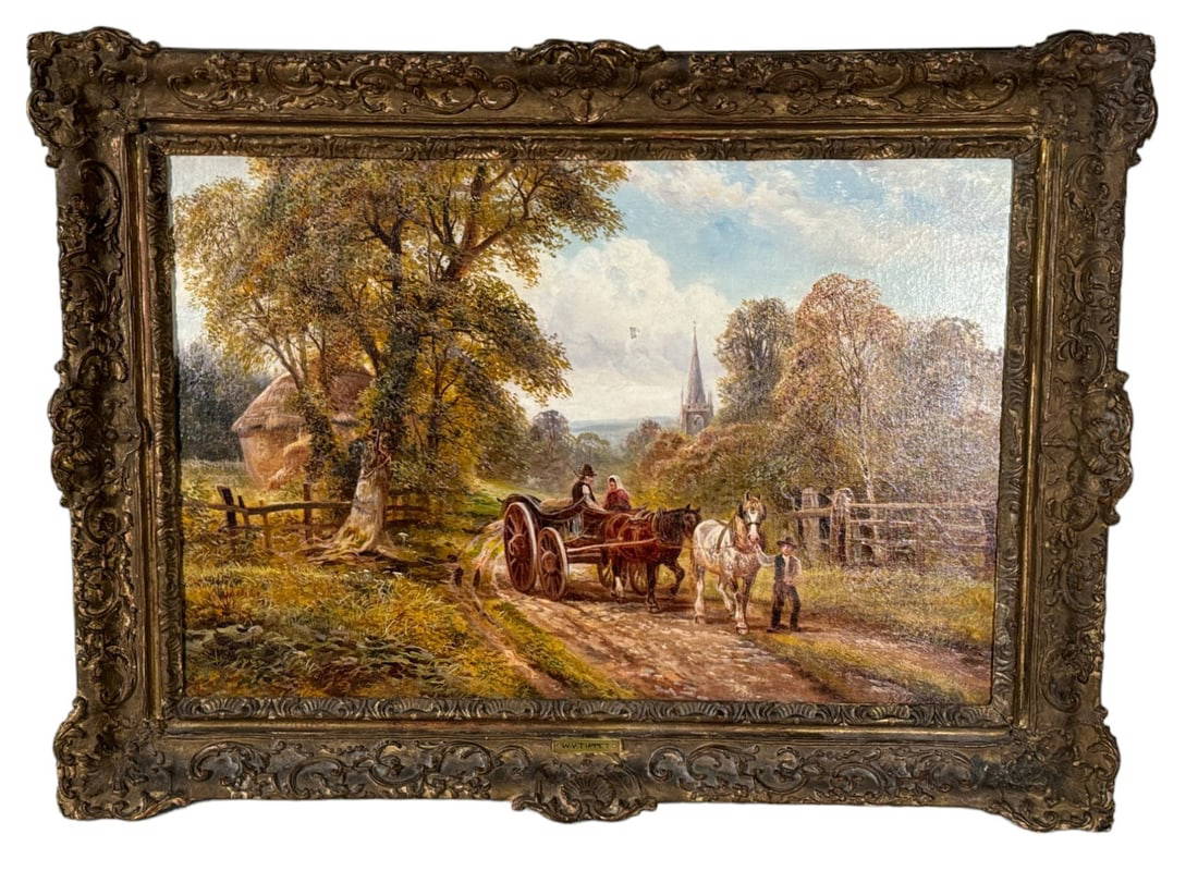W.v. Tippet Horse Drawn Wagon Oil On Canvas Auction