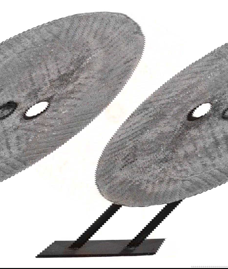 Millstone Wheel Sculpture On Stand Auction