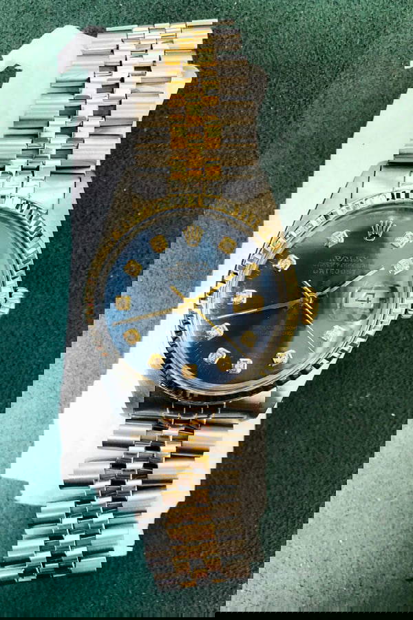 Two-tone Date Adjust Rolex 36mm With Diamond Numbers And Blue Face Auction