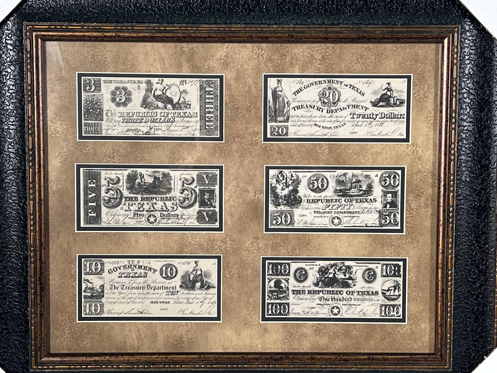 Framed Republic Of Texas Currency Replica Auction