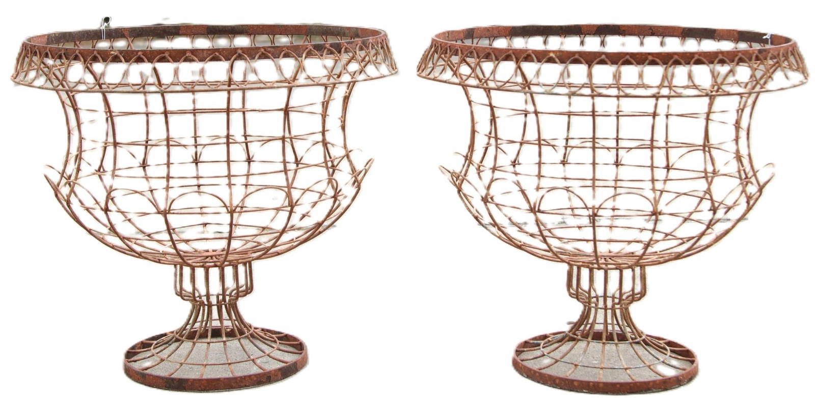 Pair Of Metal Wire Garden Urns Auction