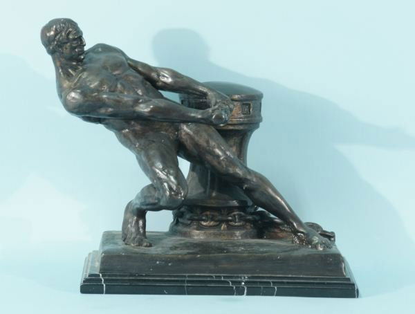 ART DECO MALE NUDE BRONZE SCULPTURE, H. BARGAS