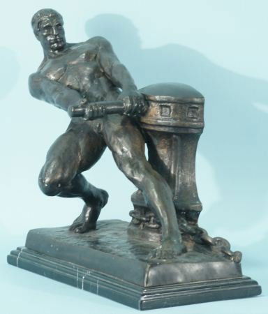 ART DECO MALE NUDE BRONZE SCULPTURE, H. BARGAS