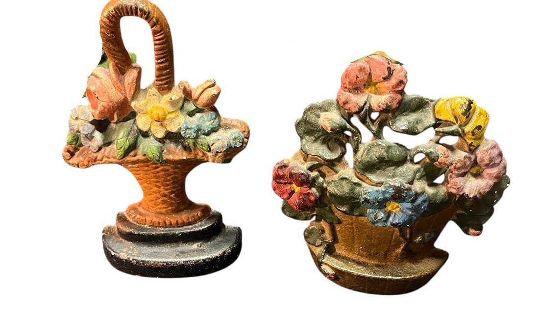 Two Antique Cast Iron Flower Door Stops Pcs Auction