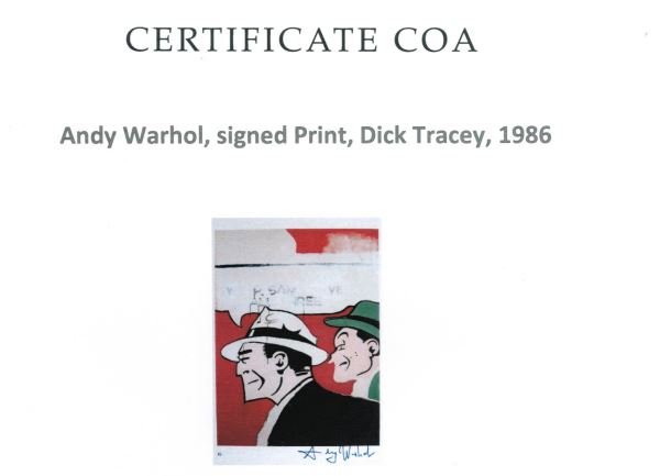ANDY WARHOL "DICK TRACY SIGNED PRINT, 1986 : Lot 39