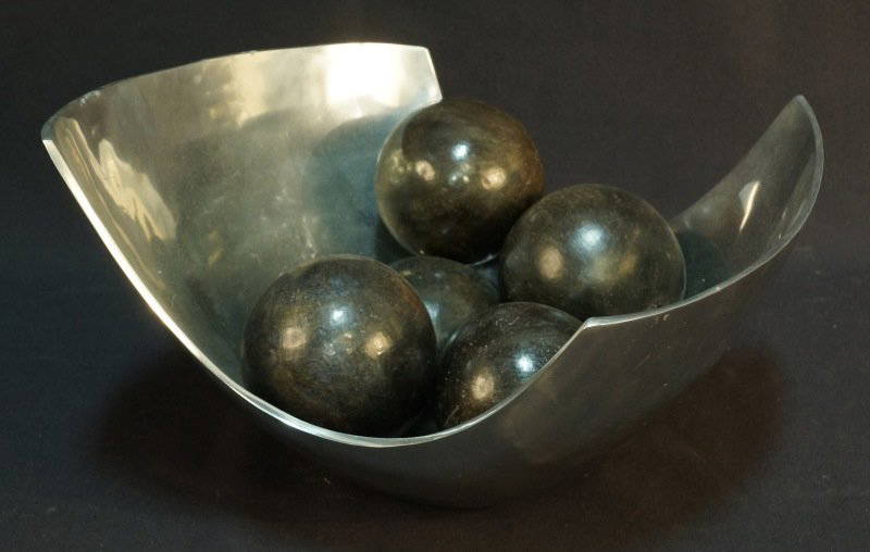 Contemporary Silver Tone Bowl With Spheres