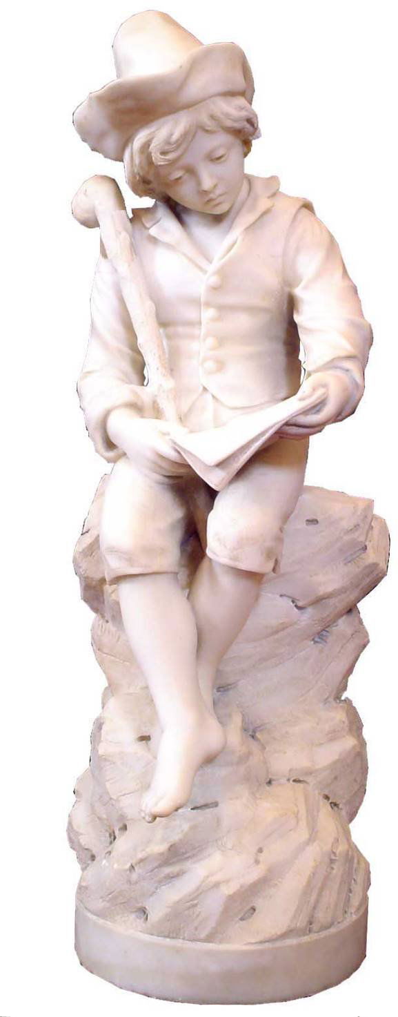 513:ANTIQUE MARBLE STATUE OF BOY READING A BOOK 2649